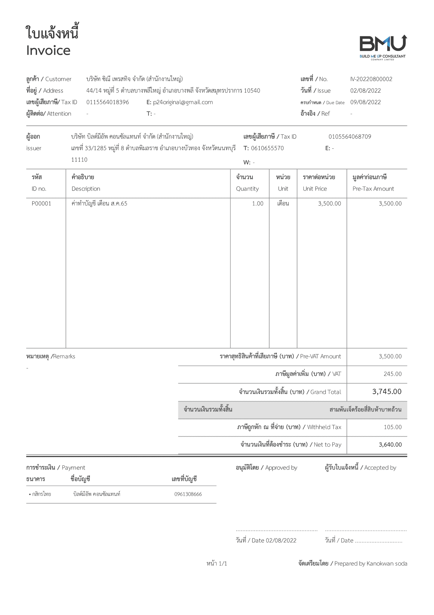 ใบแจ้งหนี้ ใบวางบิล – ดาวน์โหลดแบบฟอร์ม - tanateauditor